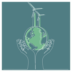 Continuous line drawing hand with globe energy Vector Image