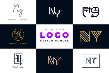 Initial letters ny monogram logo design bundle Vector Image