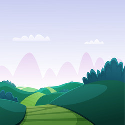 Flat summer cartoon landscape fields with trees Vector Image