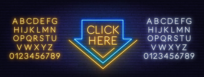 Click here neon sign on a black background Vector Image