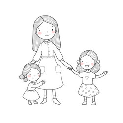 Young mother and two daughters cute cartoon Vector Image