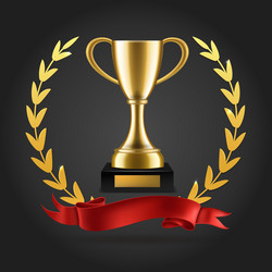 Realistic golden trophy with winner ribbon Vector Image