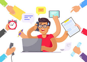 Man doing simultaneously many tasks male employee Vector Image