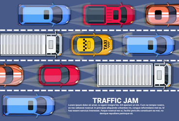 Traffic jam with cars and caravan trailer truck Vector Image