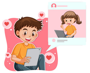 Four happy children behind computer screen Vector Image
