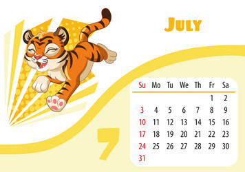 Tiger desk calendar design template for february Vector Image