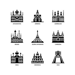 Asian cities and counties landmarks icons set 1 Vector Image