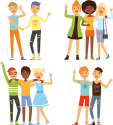 Cartoon guys five best friends student Royalty Free Vector