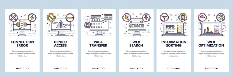 Mobile app onboarding screens connection error Vector Image