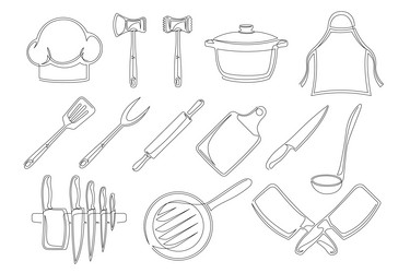 Set of continuous one line drawing of a kitchen Vector Image
