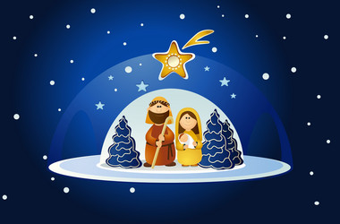 Cartoon nativity scene with holy family Royalty Free Vector