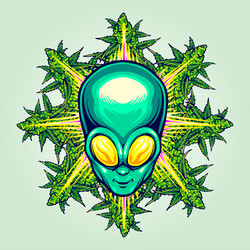 Flying alien astronaut with smoking cannabis Vector Image