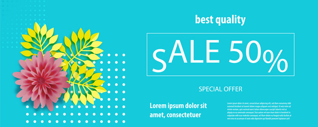 Horizontal paper flower sale banner Royalty Free Vector
