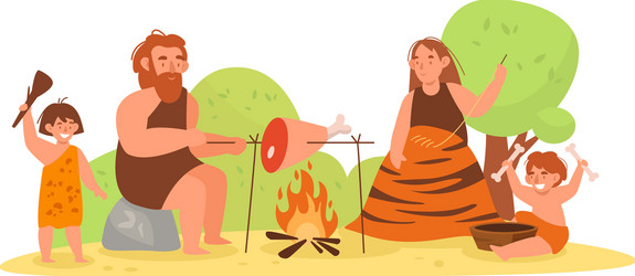 Primitive people carving composition Royalty Free Vector