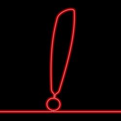 Continuous line sign with exclamation mark neon Vector Image