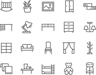 Line home room types icons Royalty Free Vector Image