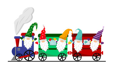 Little gnomes on a train pattern the gnomes Vector Image