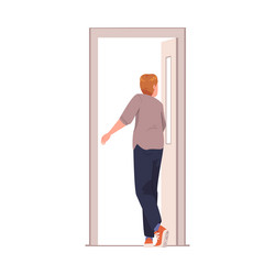 Man character at open door leaving home going out Vector Image