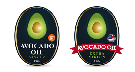 Emblem for avocado oil ripe with pit Royalty Free Vector