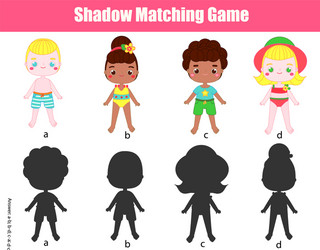 Shadow matching game summertime beach theme kids Vector Image