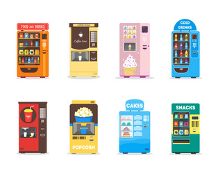 Flat vending machines snacks food ice cold Vector Image