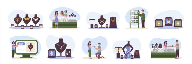 Flat jewelry store composition icon set Royalty Free Vector