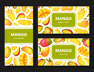 Ripe mango label design with bright tropical fruit