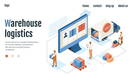Isometric smart warehouse management system Vector Image