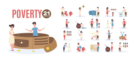 Poverty flat icon set Royalty Free Vector Image