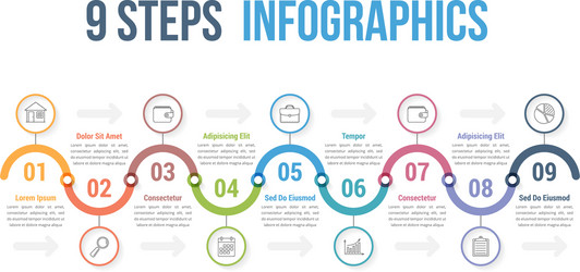 Infographic timeline template with 9 steps Vector Image