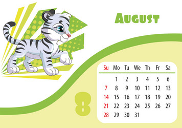 Tiger desk calendar design template for october Vector Image
