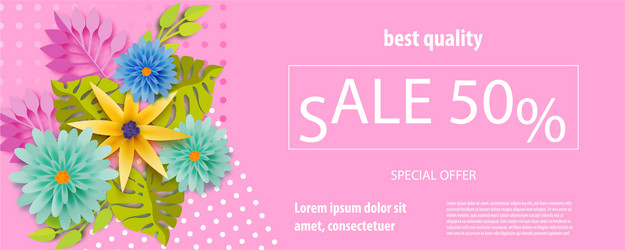 Horizontal paper tropical flower sale banner Vector Image