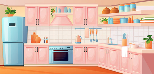 Cartoon family kitchen with appliances Royalty Free Vector