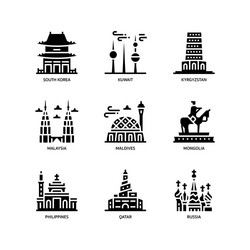 Asian cities and counties landmarks icons set 4 Vector Image