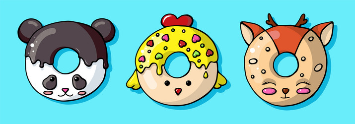 Glazed cute doughnut animals set isolated donuts Vector Image
