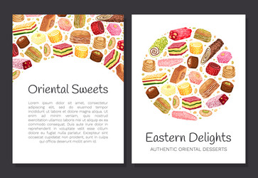 Oriental sweets banner design with sugary dessert Vector Image