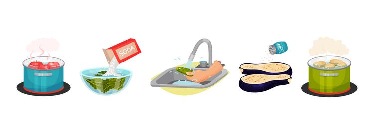 Vegetables cooking with water steeping and peeling