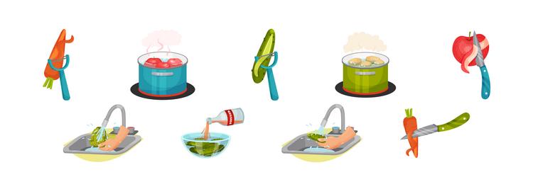 Vegetables cooking with water steeping and peeling