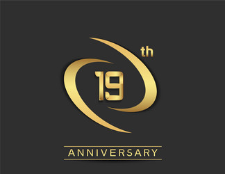 19 years anniversary logo style with swoosh ring Vector Image