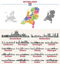Netherlands map with main cities skylines Vector Image