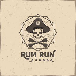 Pirate skull insignia poster rum label design Vector Image