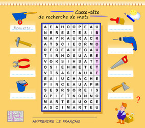 Learn french word search puzzle logic game Vector Image