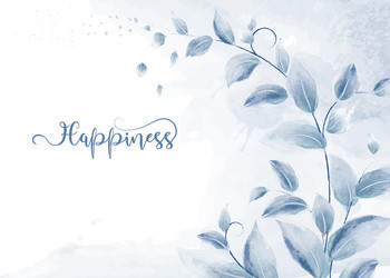 Watercolor banner design with blue branches leaves