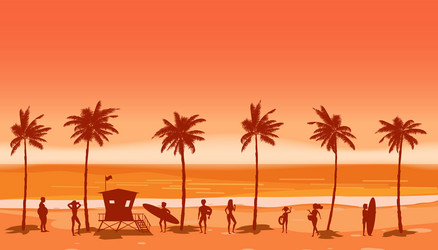 Beach landscape with lifeguard station people Vector Image