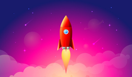 Background with space rocket flying in sky Vector Image