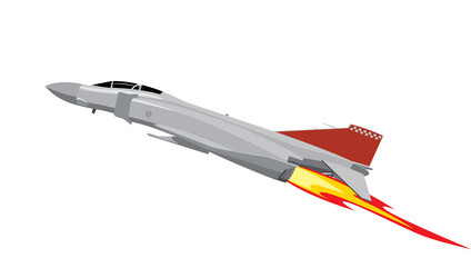 Fighter aircraft flying plane with burning flame Vector Image
