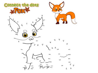 Connect the dots and draw cute cartoon fox Vector Image