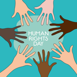 Colorful human rights day design with open hands Vector Image