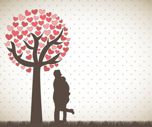 Couple under tree over white background Royalty Free Vector