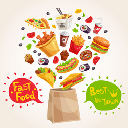Fast food hamburger pizza taco hot dog icons Vector Image